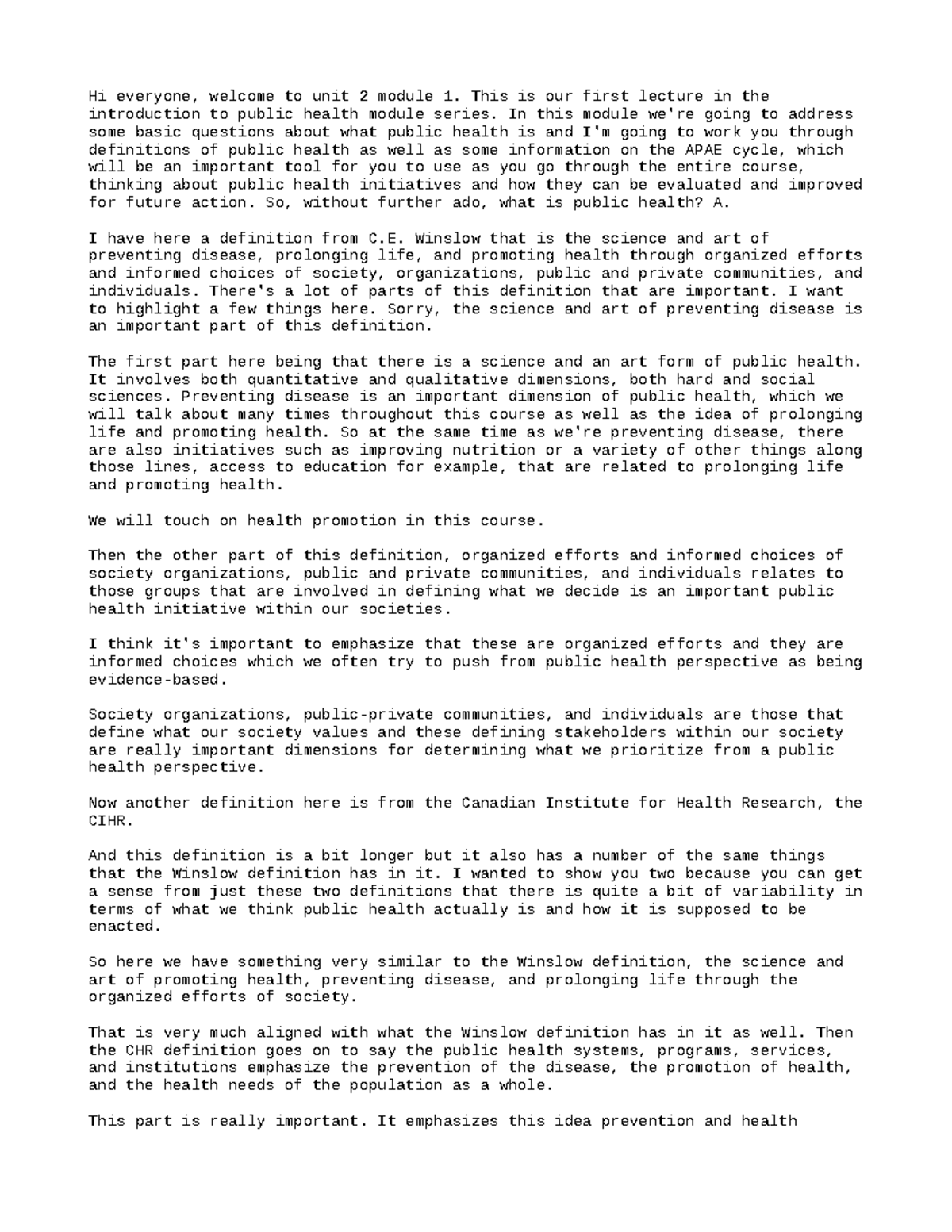 1126608 English - Intro to Public Health: Module 1 Transcript - Studocu
