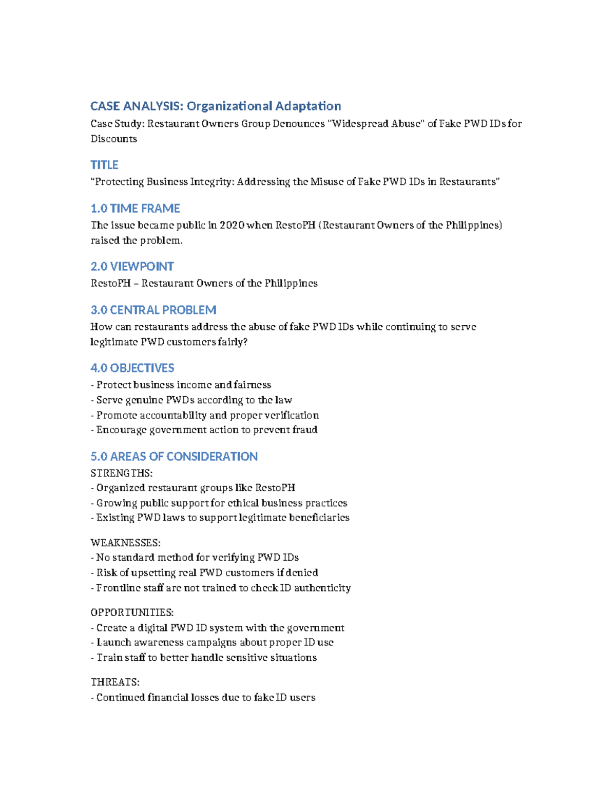 CASE STUDY: Addressing Fake PWD ID Abuse in Restaurants (Final) - Studocu