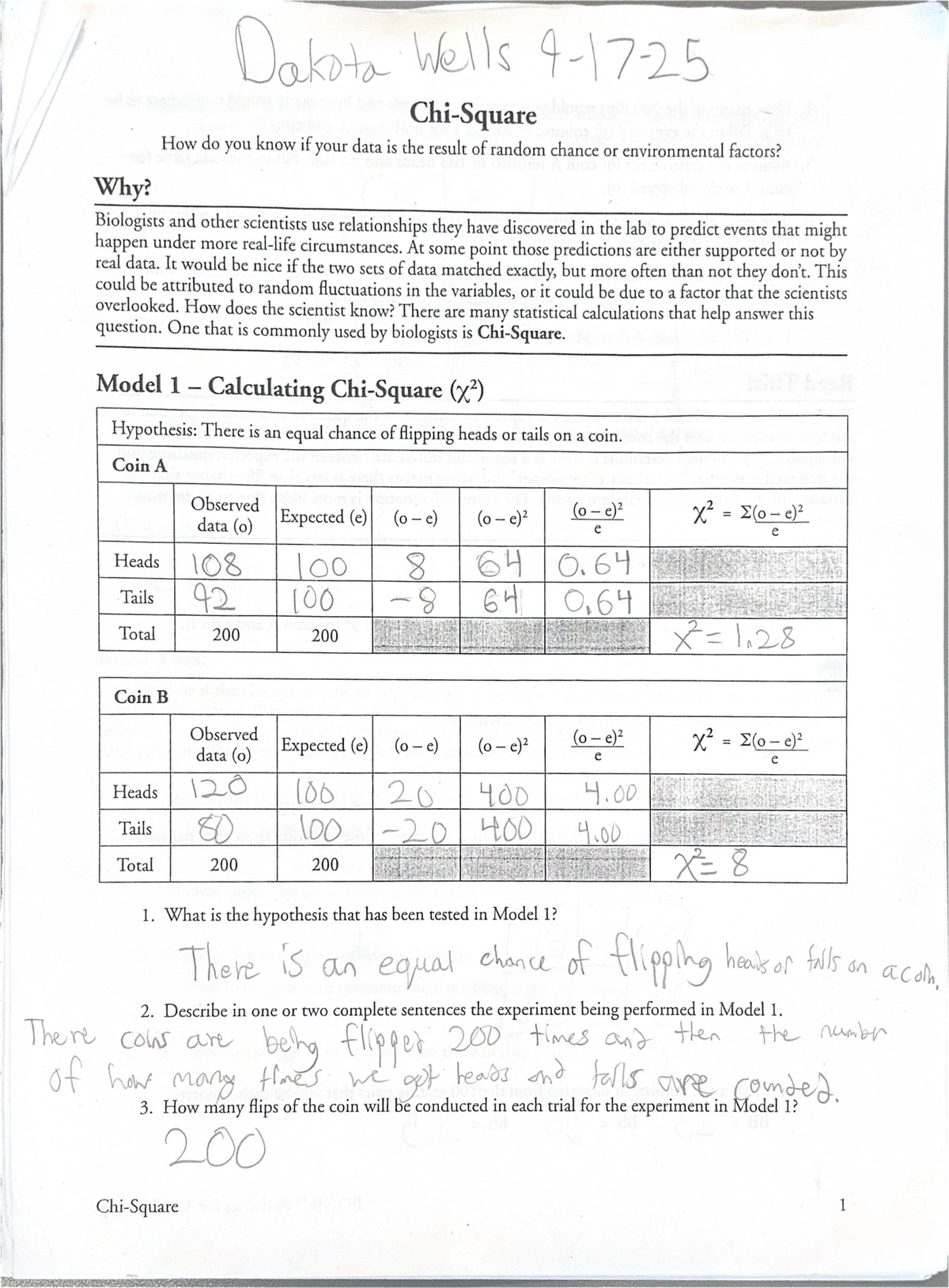 Statistical Analysis of Coin Flips and Genetic Crosses in Biology (BIO ...