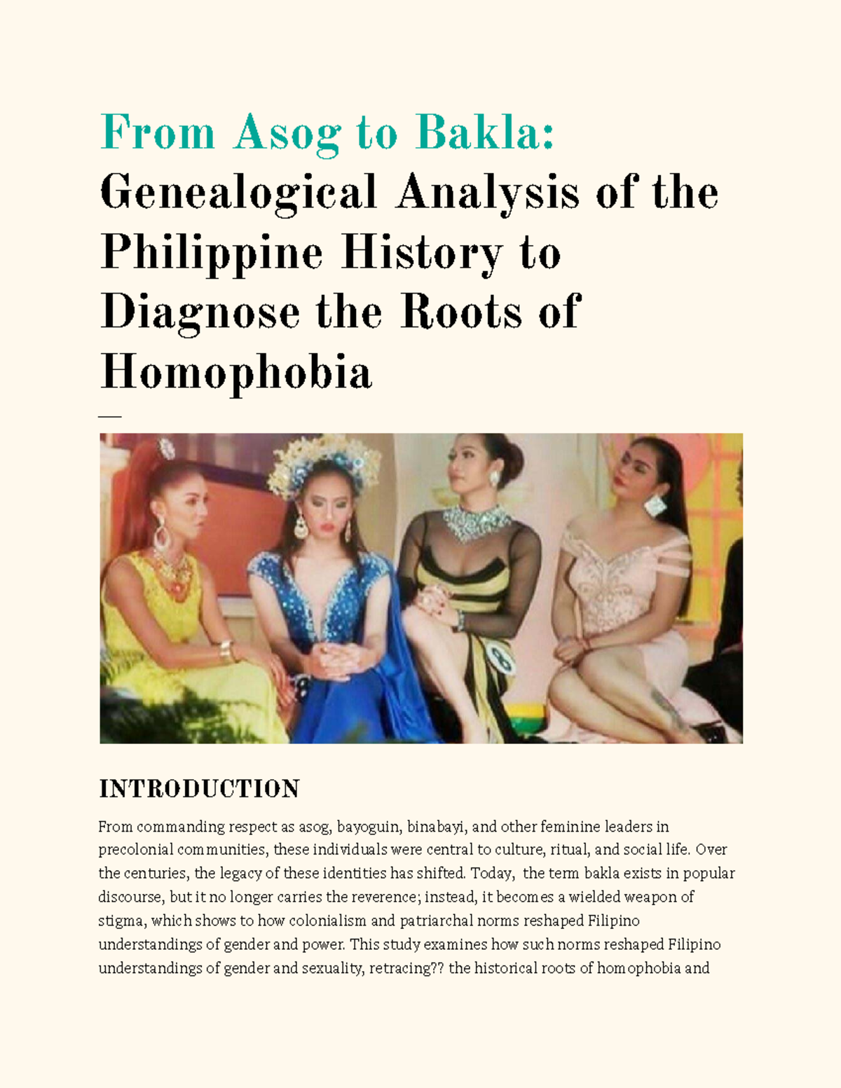 Asog to Bakla: Genealogical Analysis of Homophobia in PH History - Studocu