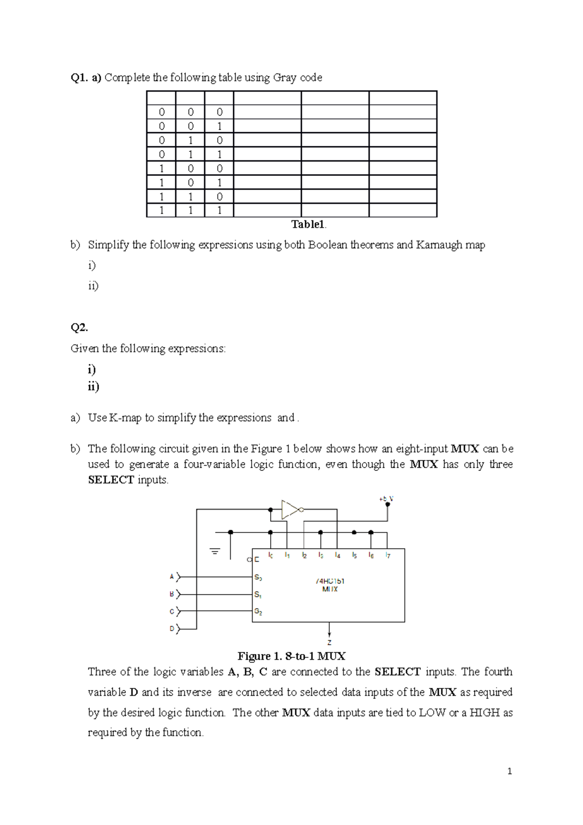 DLD Midterm Mock Test: Gray Code, K-map, and Logic Circuit Analysis ...