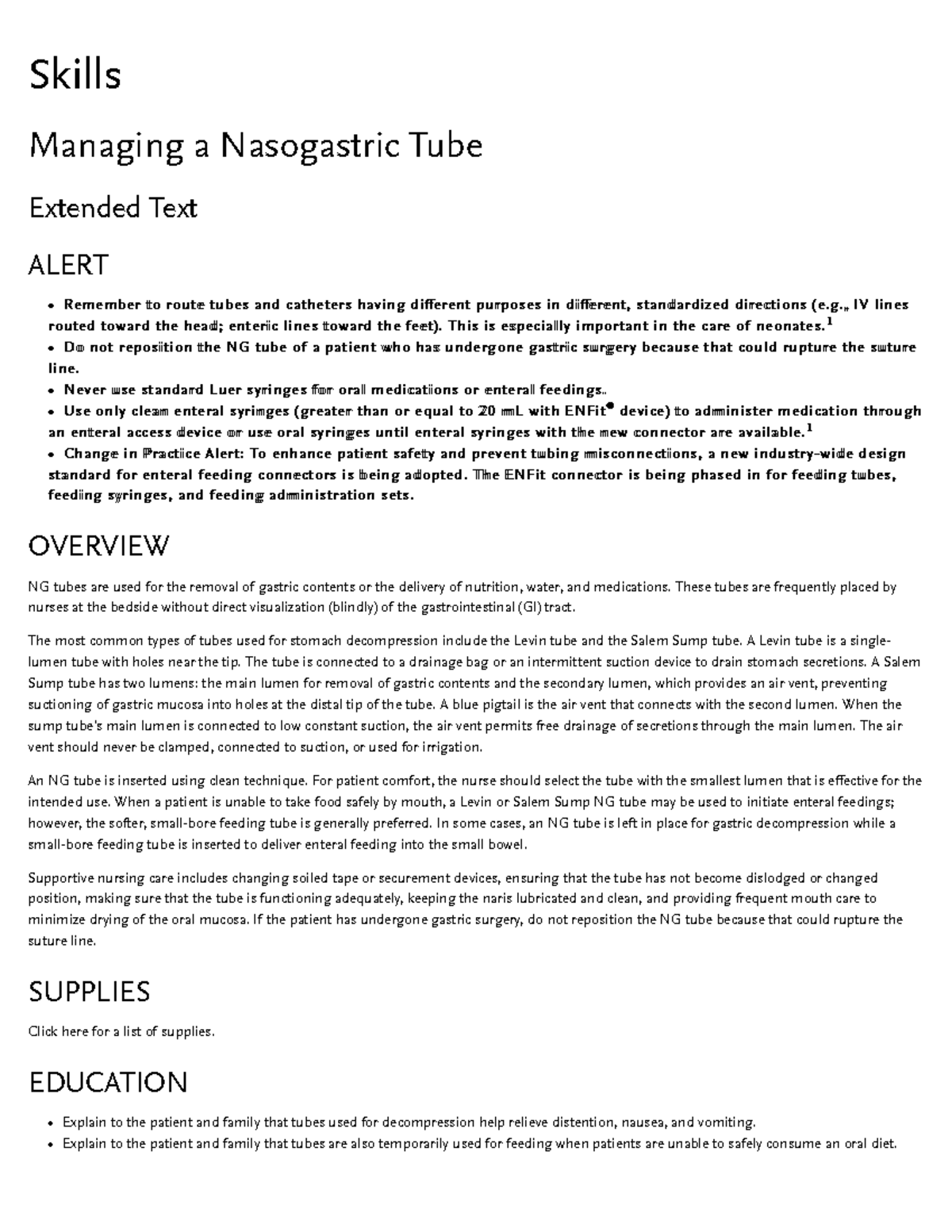 Managing NGT - Skills Managing a Nasogastric Tube Extended Text ALERT ...