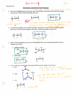Formal Charges Worksheet with Answers - Exercise 08 Name: KEY Date: Per ...