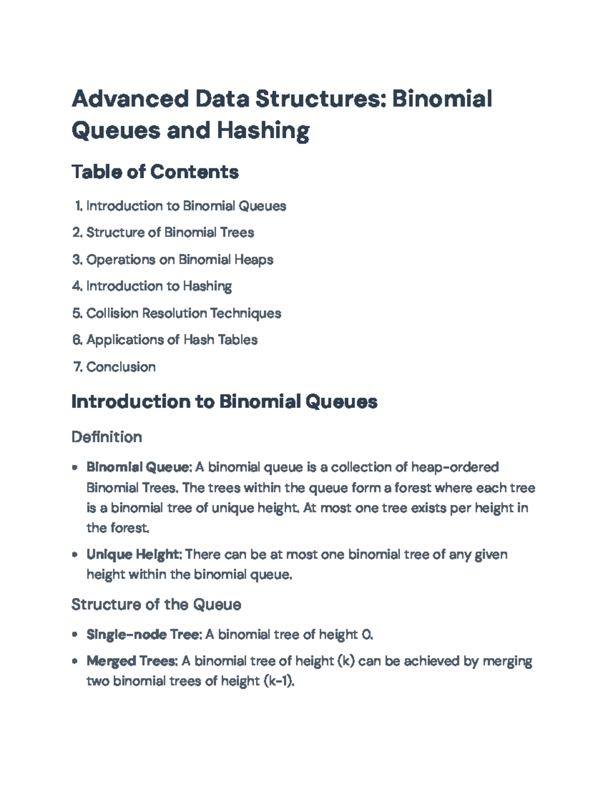 Advanced Data Structures: Binomial Queues & Hashing Techniques ...