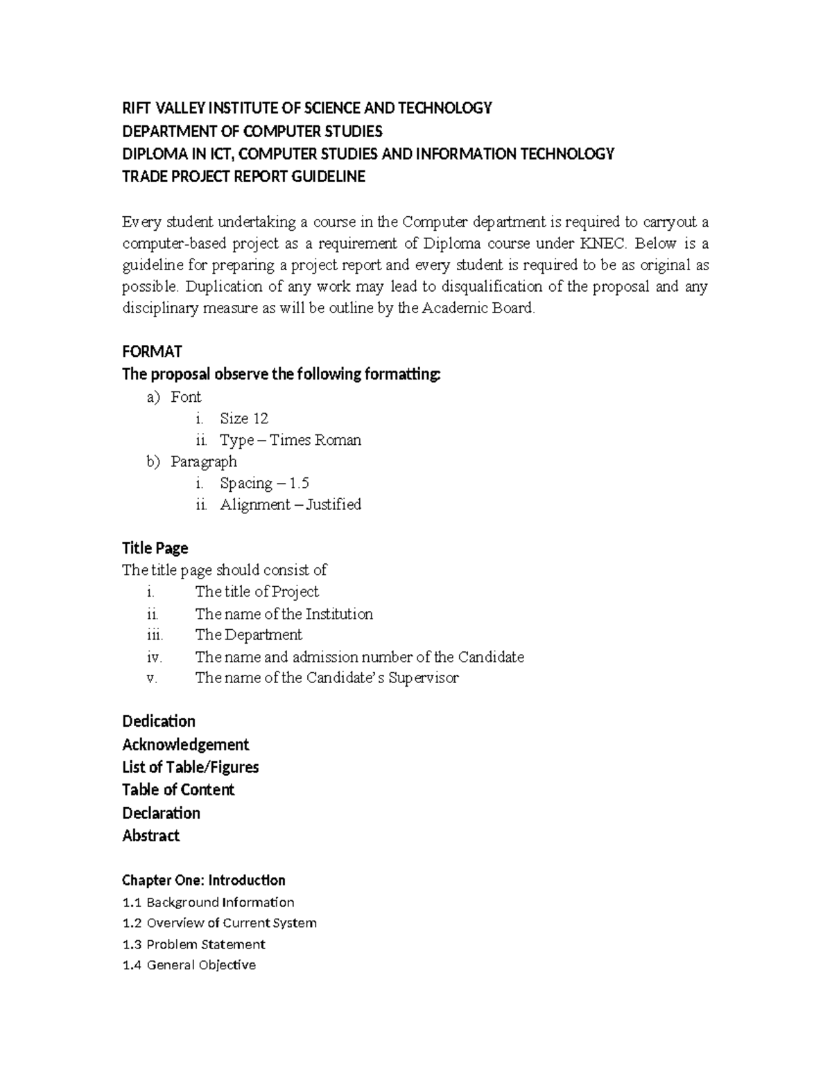 Diploma in ICT: Trade Project Report Guidelines for KNEC Students - Studocu