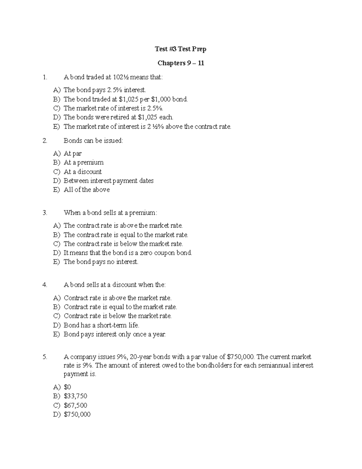 Test #3 Prep: Bond and Stock Accounting Concepts - Studocu