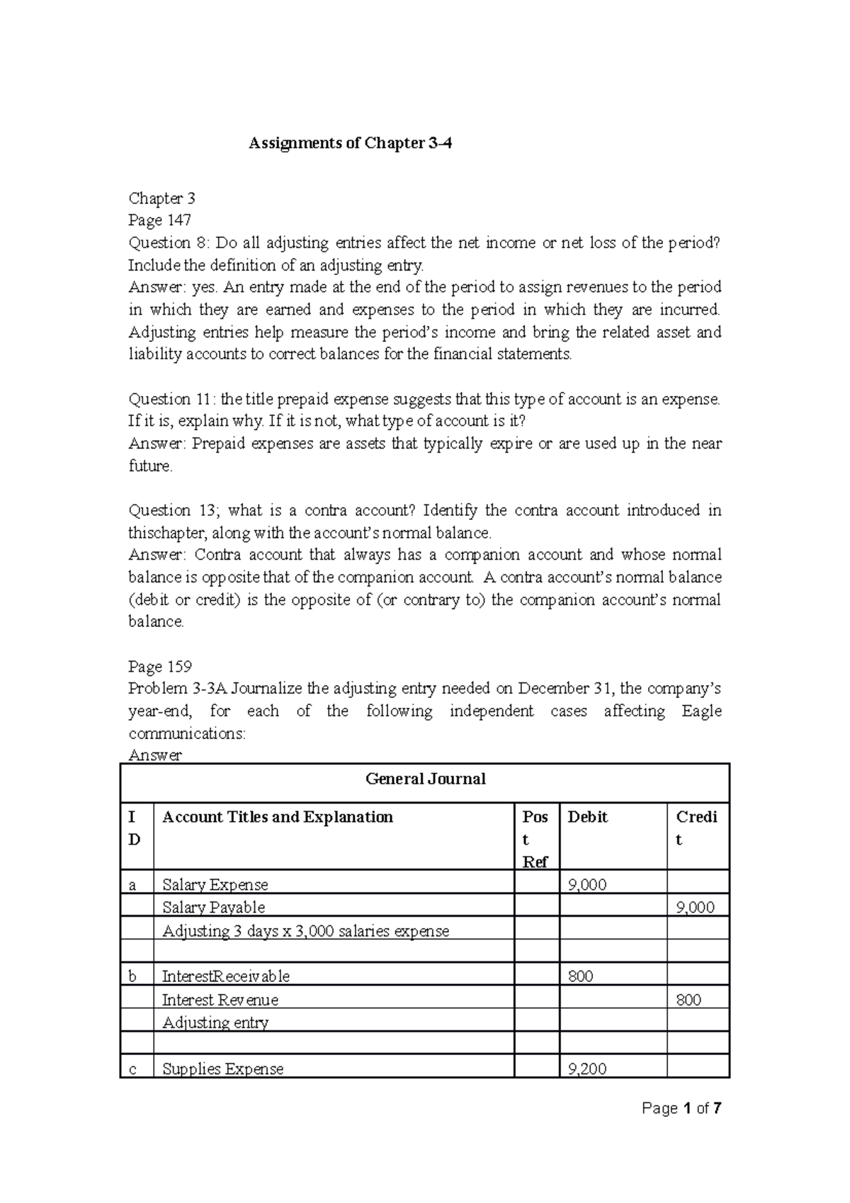 Chapter 3 and 4 assignments - Assignments of Chapter 3- Chapter 3 Page ...