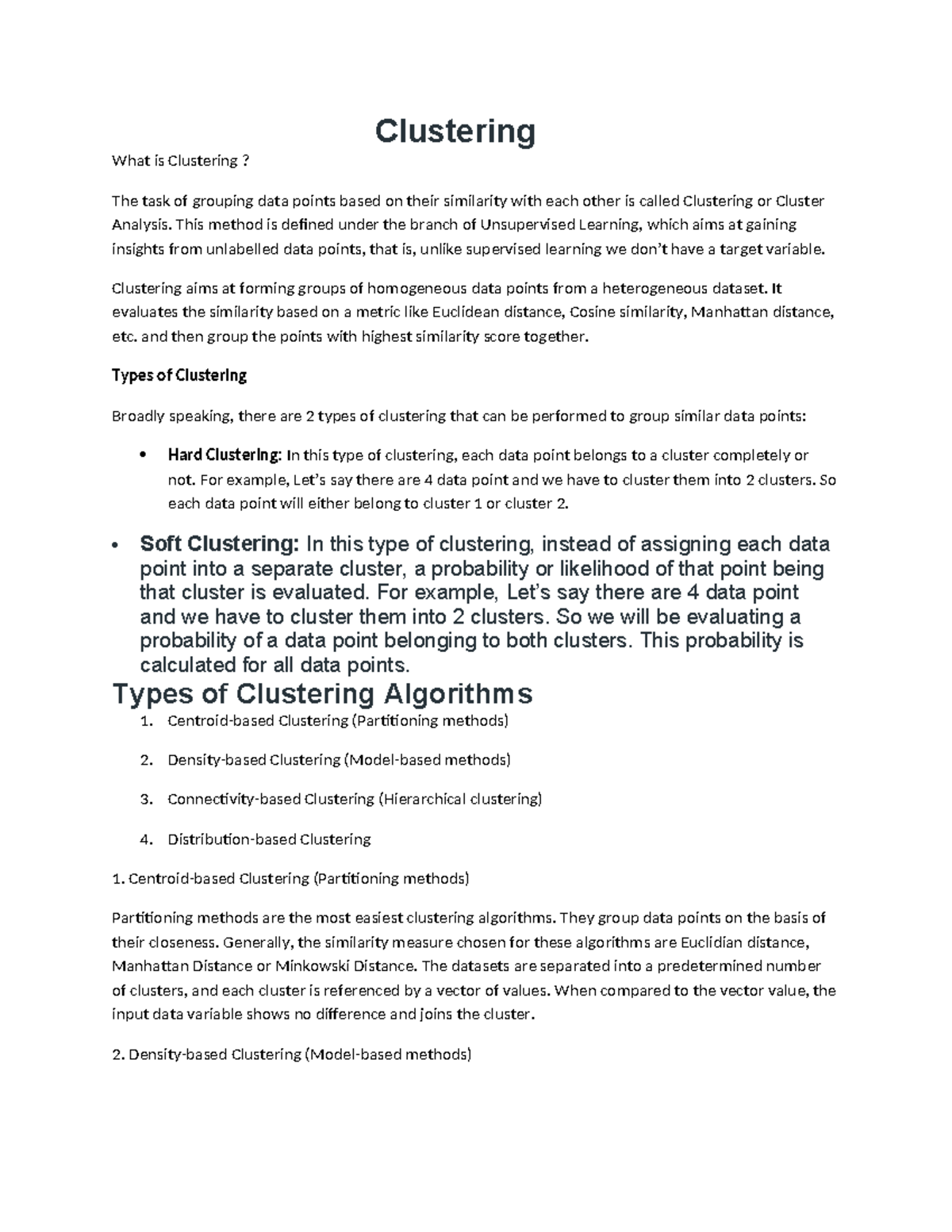Unit 4 (DM) - Clustering Concepts and Algorithms Notes - Studocu