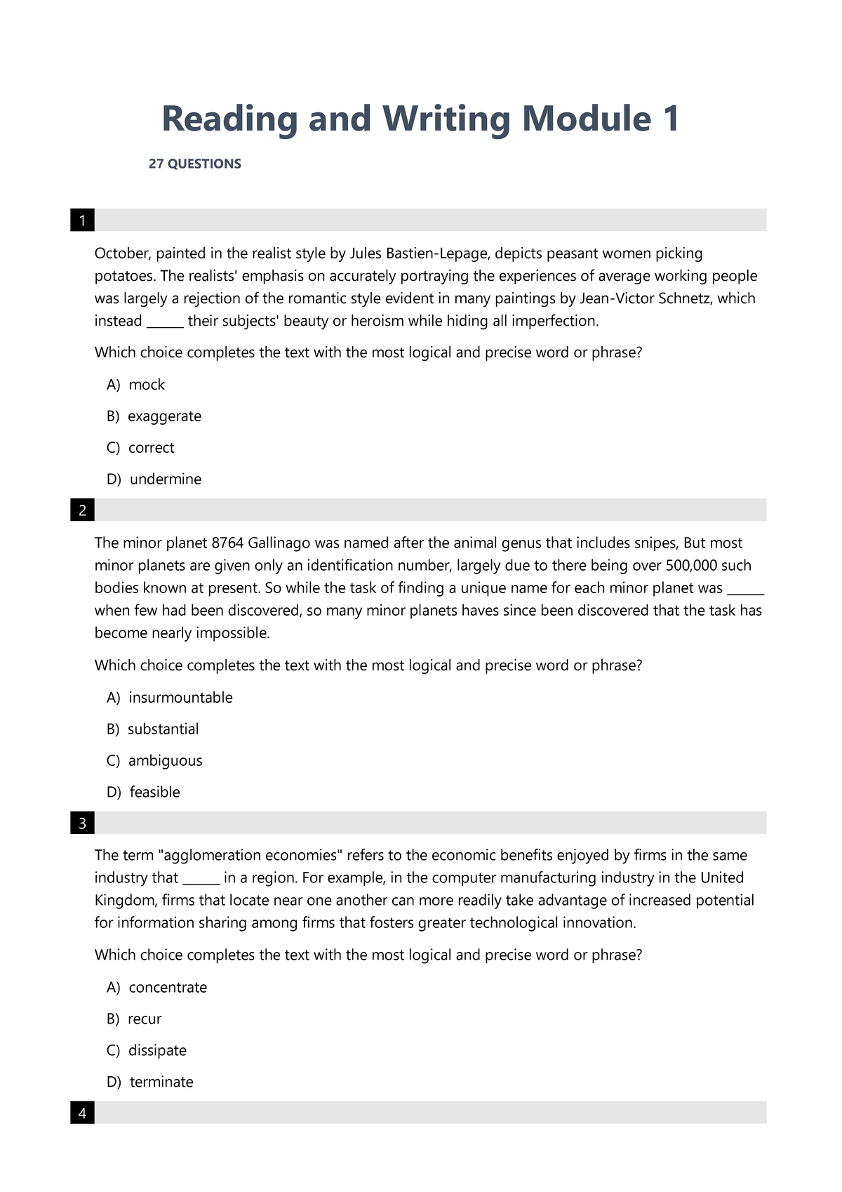 Reading and Writing Module 1 & 2: 54 Questions and Answers - Studocu