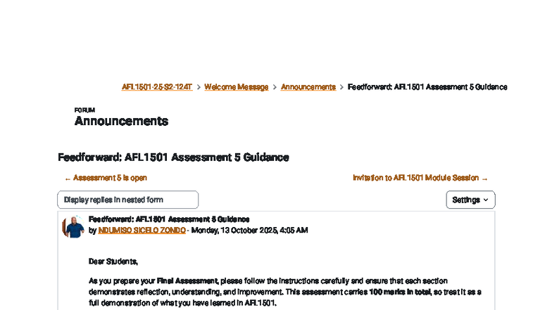 AFL1501 Final Assessment 5 Guidance: Reflection & Revision Tips - Studocu