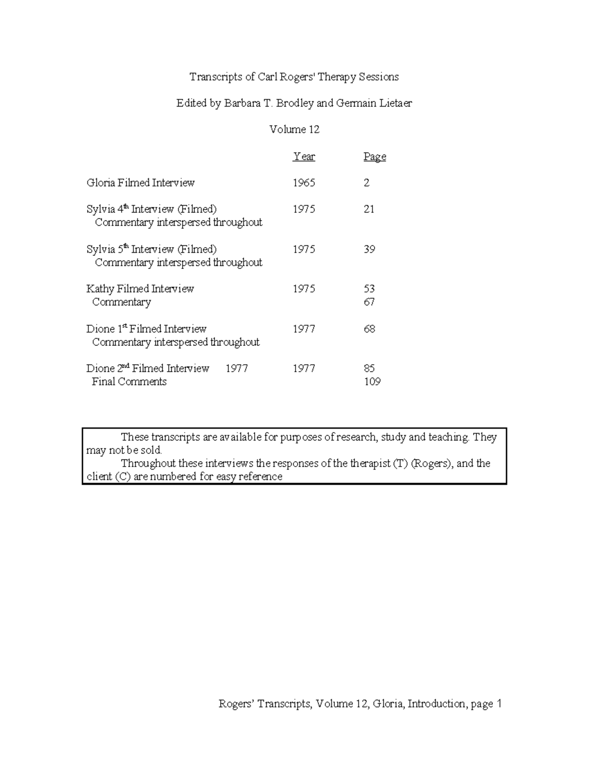 Transcripts of Carl Rogers' Therapy Sessions - Volume 12 Analysis - Studocu