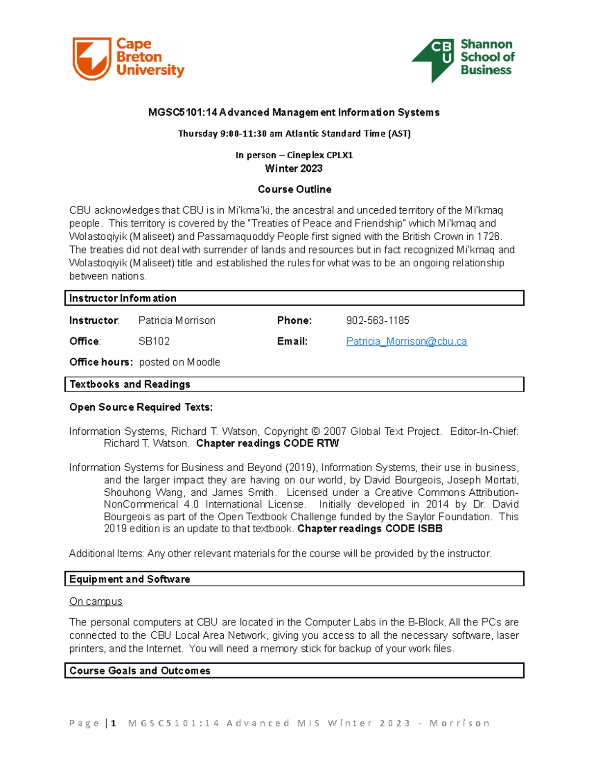 MGSC5101:14 Advanced Management Information Systems - Winter 2023 ...