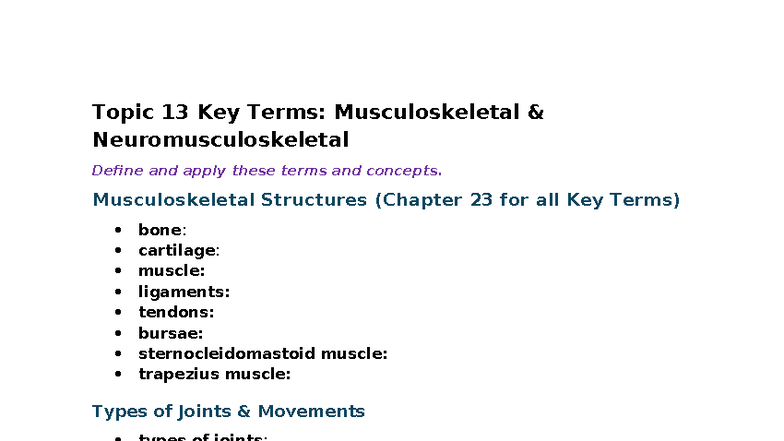 SU25 Musculoskeletal Key Terms and Concepts Overview - Studocu