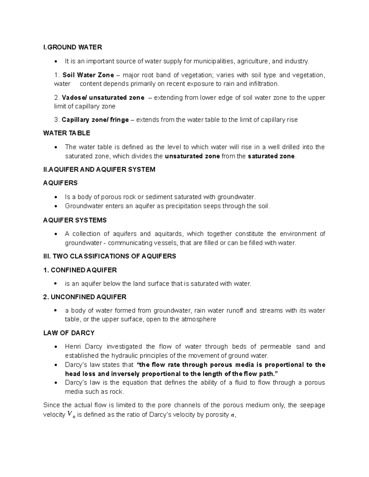 Basic Subsurface Flow: Understanding Groundwater and Aquifers - Studocu