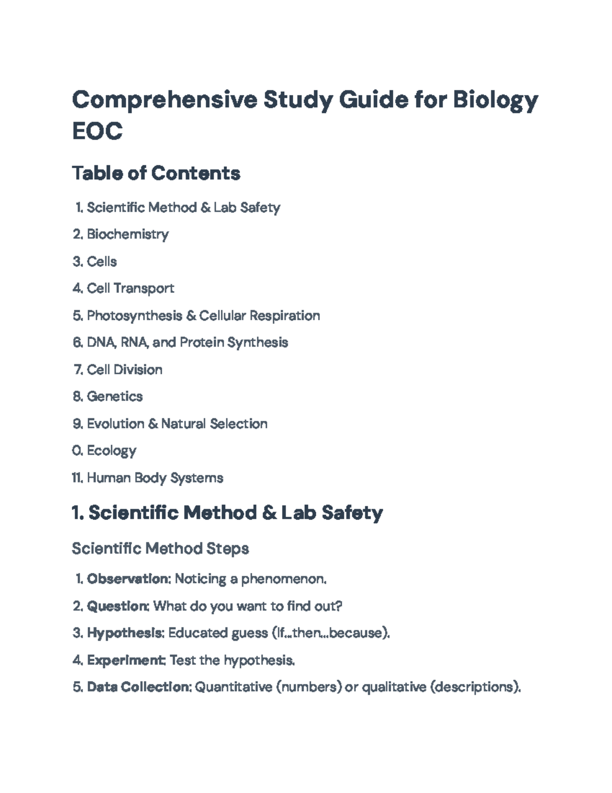 Biology EOC Final Exam Study Guide: Key Concepts & Topics - Studocu