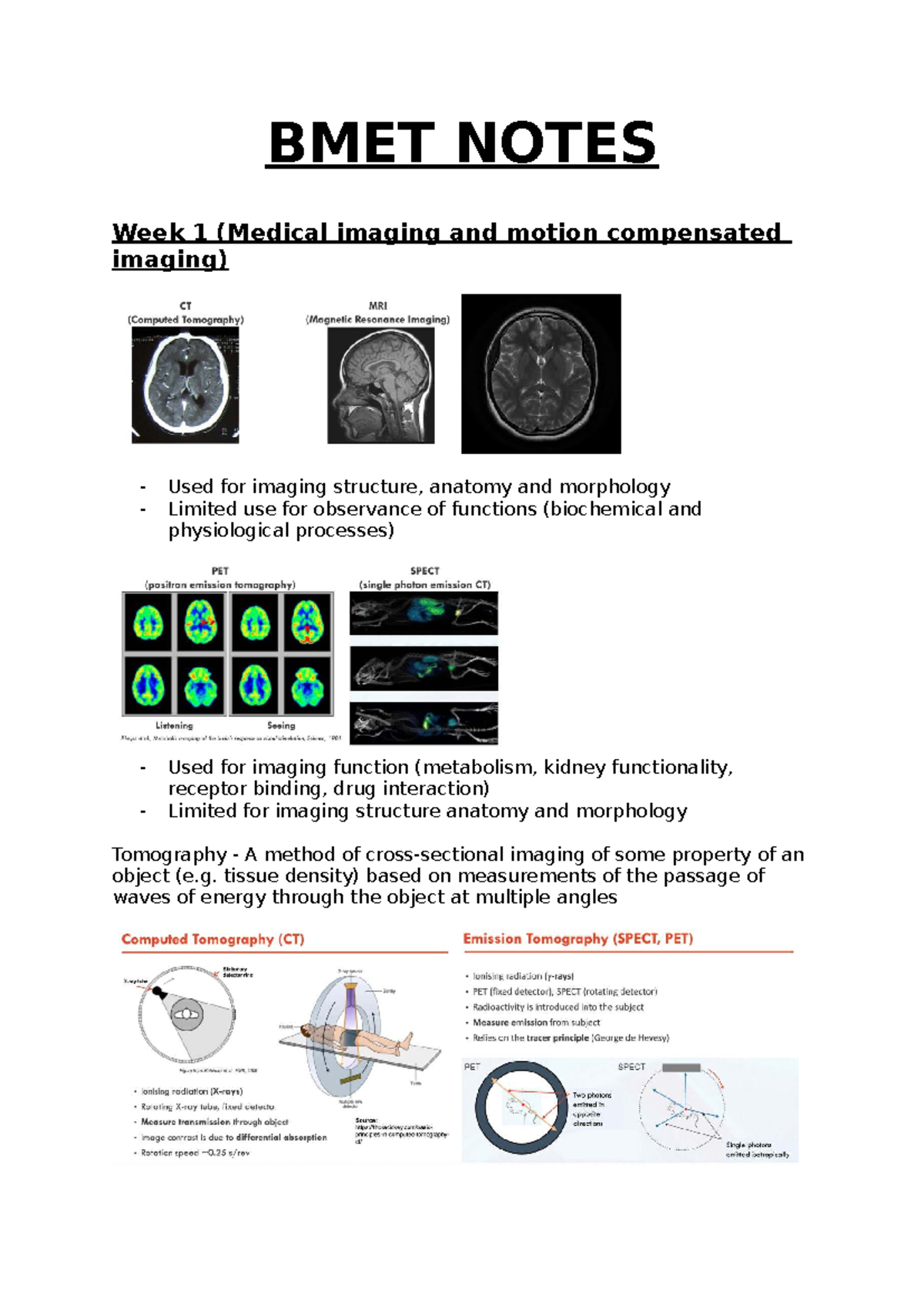 BMET NOTES: Medical Imaging, Nervous System & Tissue Engineering - Studocu