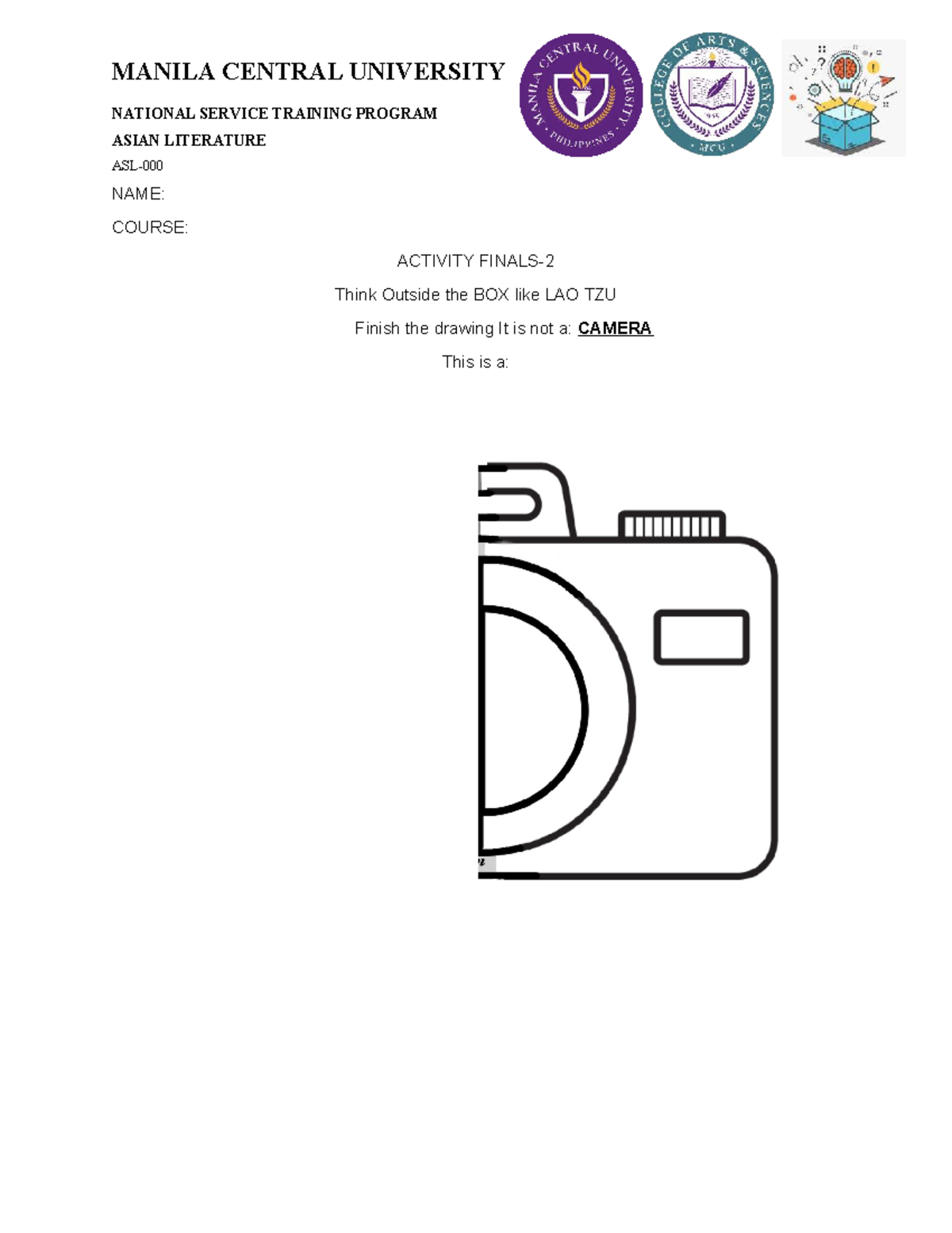 Tao Te Ching Activity Thik Outside the Box - Bachelor of Science in ...