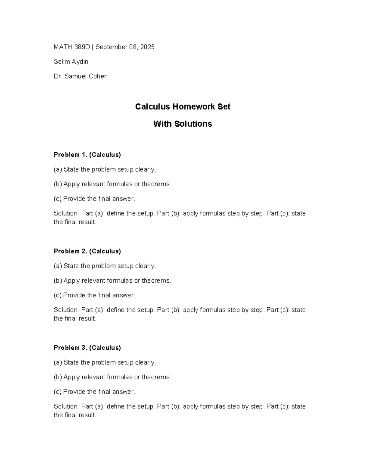 MATH 389D Calculus Homework Solutions - Fall 2024 - Studocu