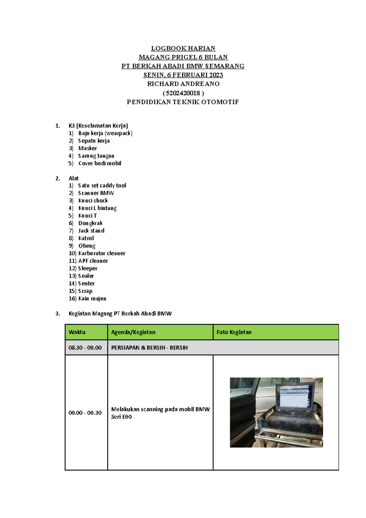 Logbook Magang MBKM di PT Berkah Abadi BMW Semarang - Studocu