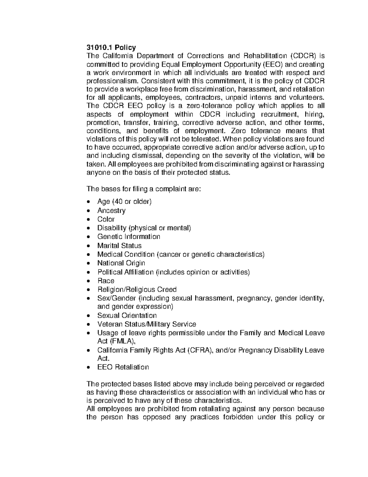 DOM Chapter 3 Article 1 - EEO Policy Overview for CDCR Hiring - Studocu