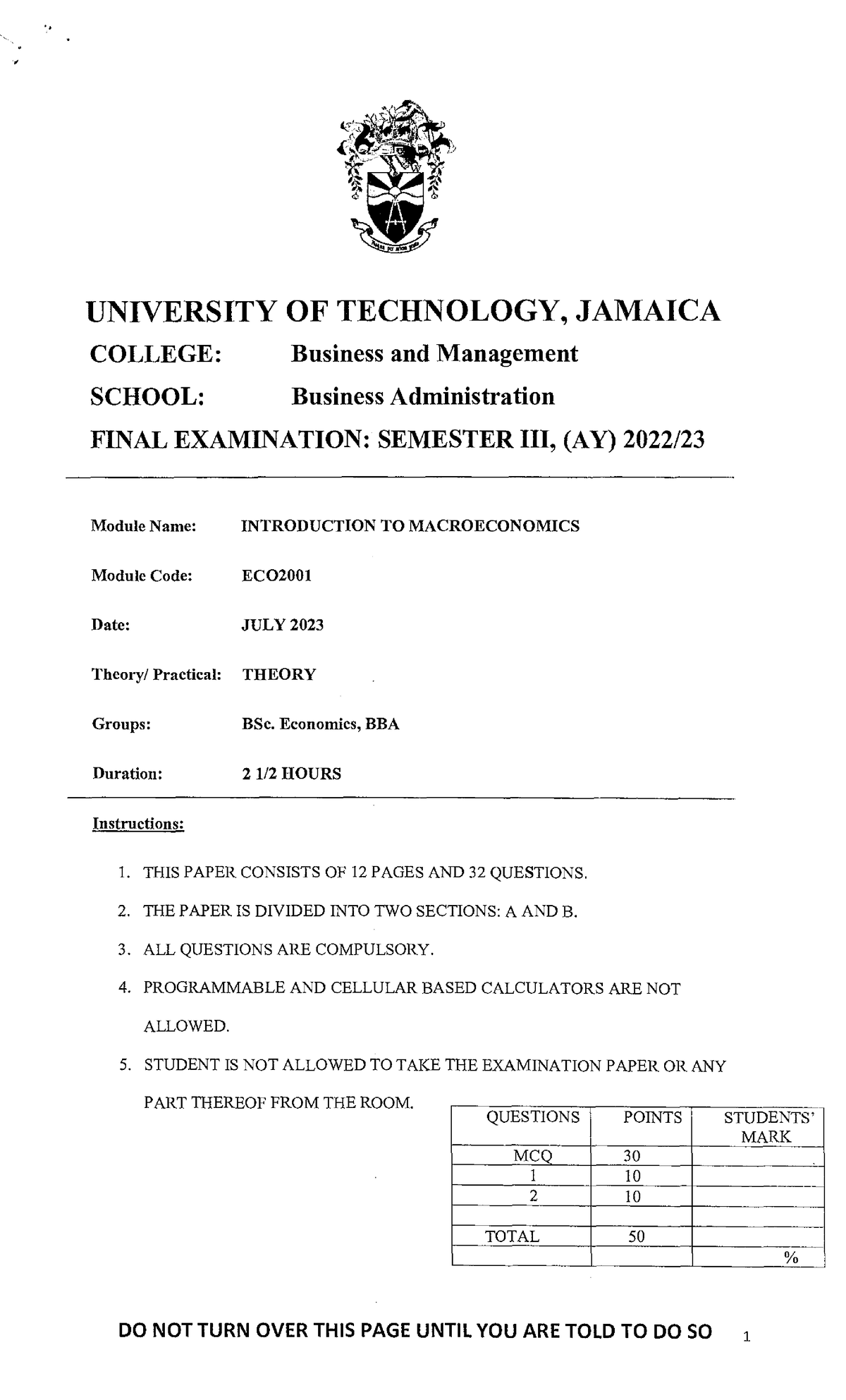 ECO2001: Introduction to Macroeconomics Final Exam - July 2023 - Studocu
