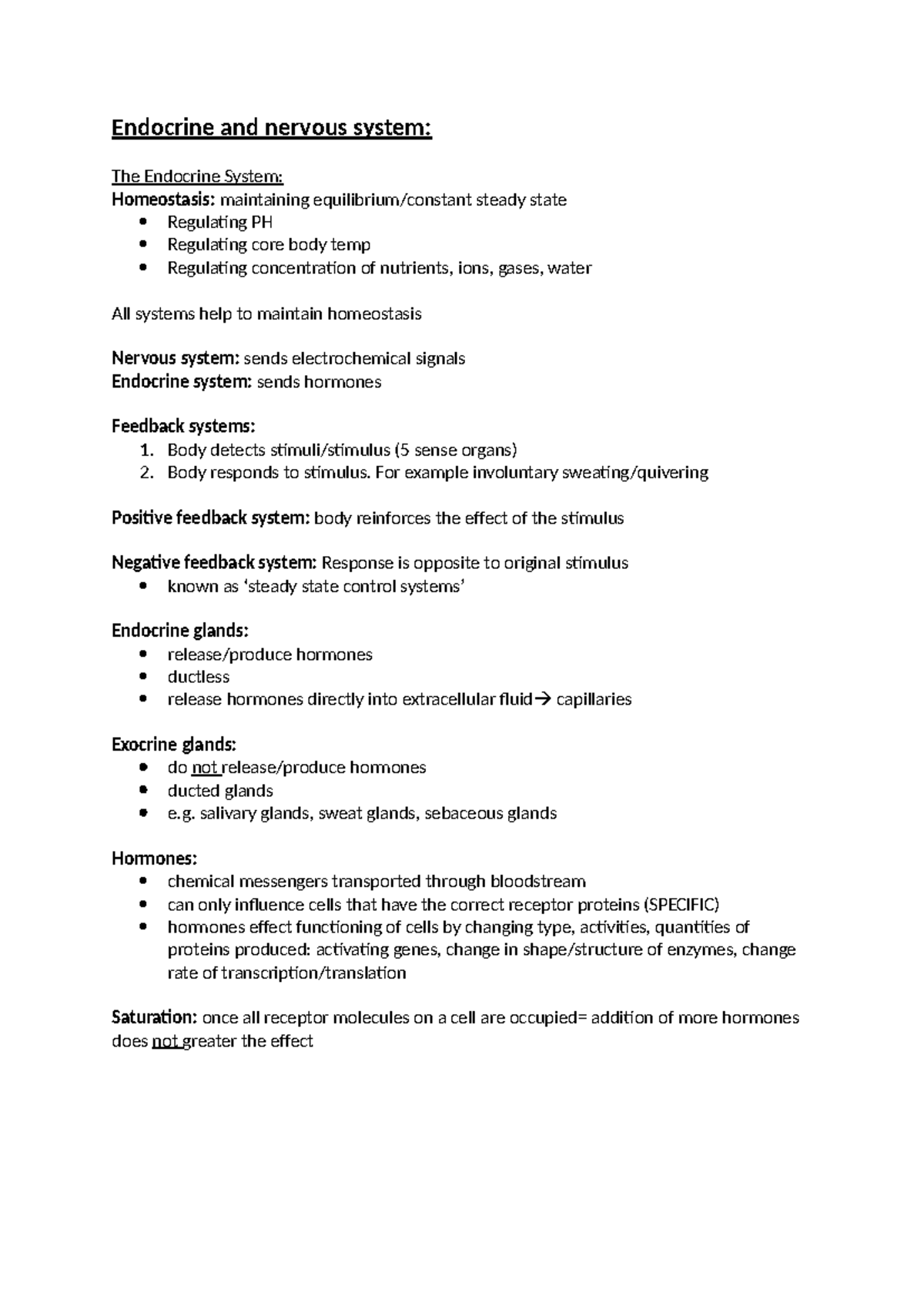 Endocrine and nervous system: Homeostasis and hormonal regulation notes ...