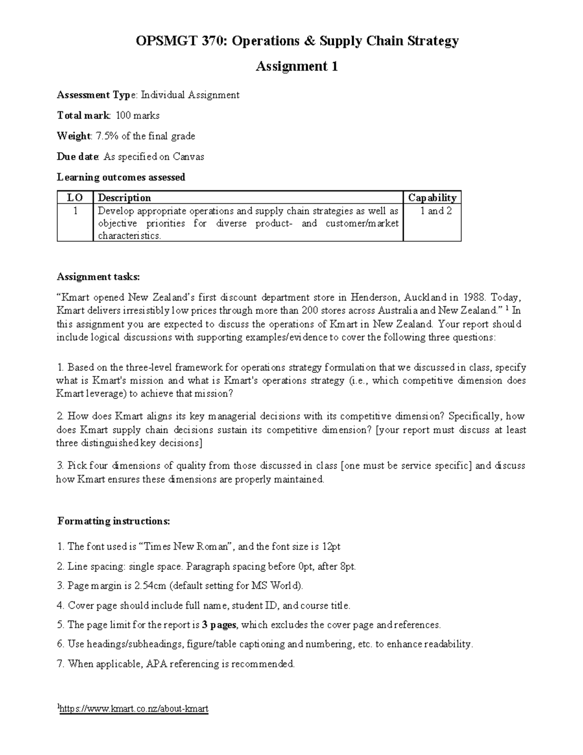 OPSMGT 370: Kmart Operations Strategy Analysis Assignment 1 - Studocu