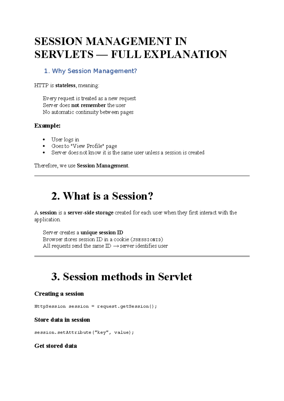 Session Management in Servlets: Full Explanation and Theory - Studocu