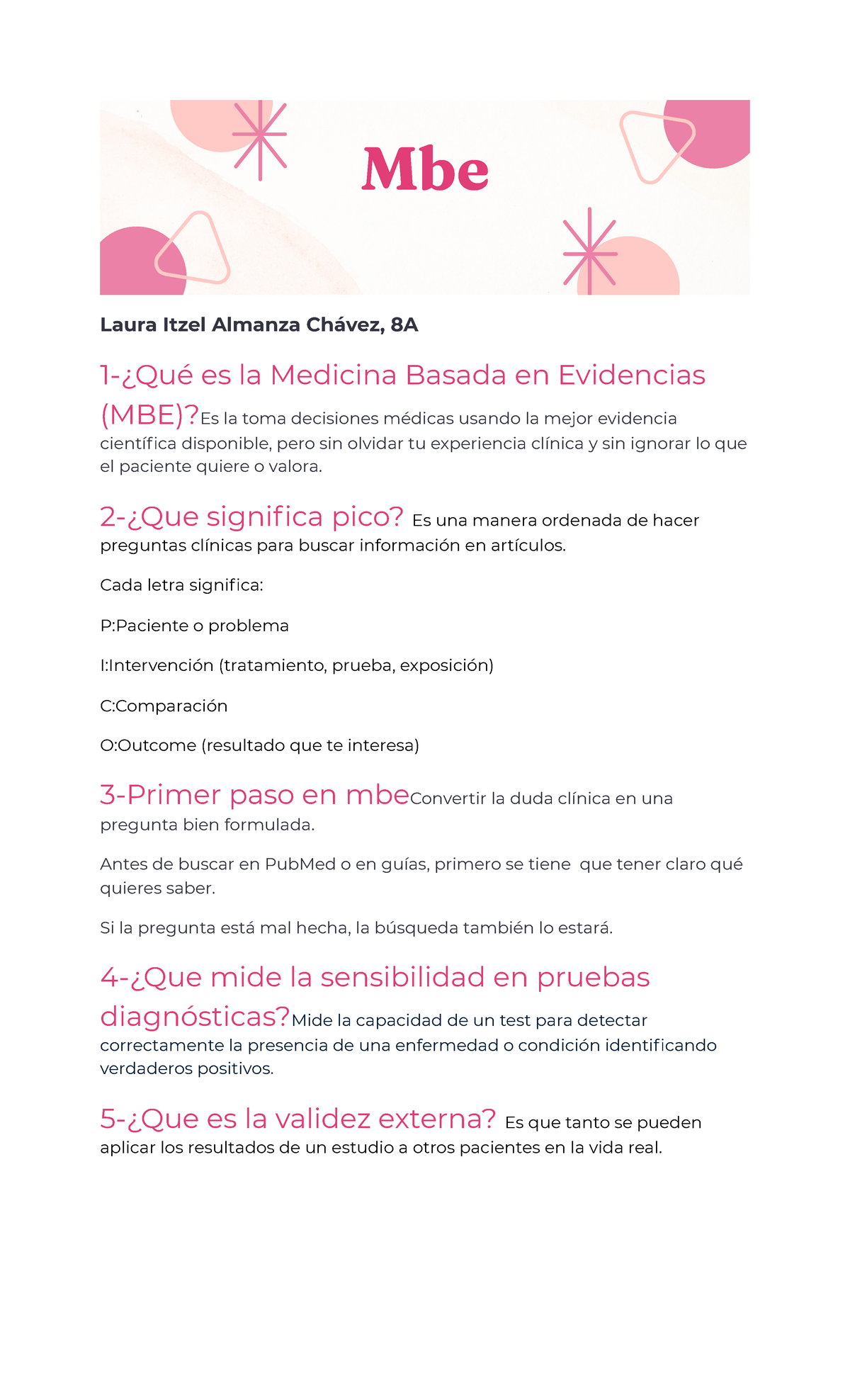 Tarea de MBE: Medicina Basada en Evidencias y Toma de Decisiones - Studocu