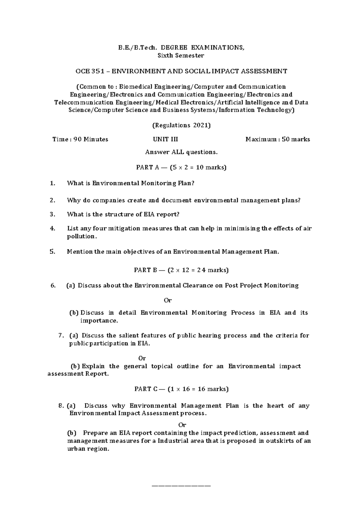 OCE 351 - ENVIRONMENT AND SOCIAL IMPACT ASSESSMENT, MODEL INTERNAL ...