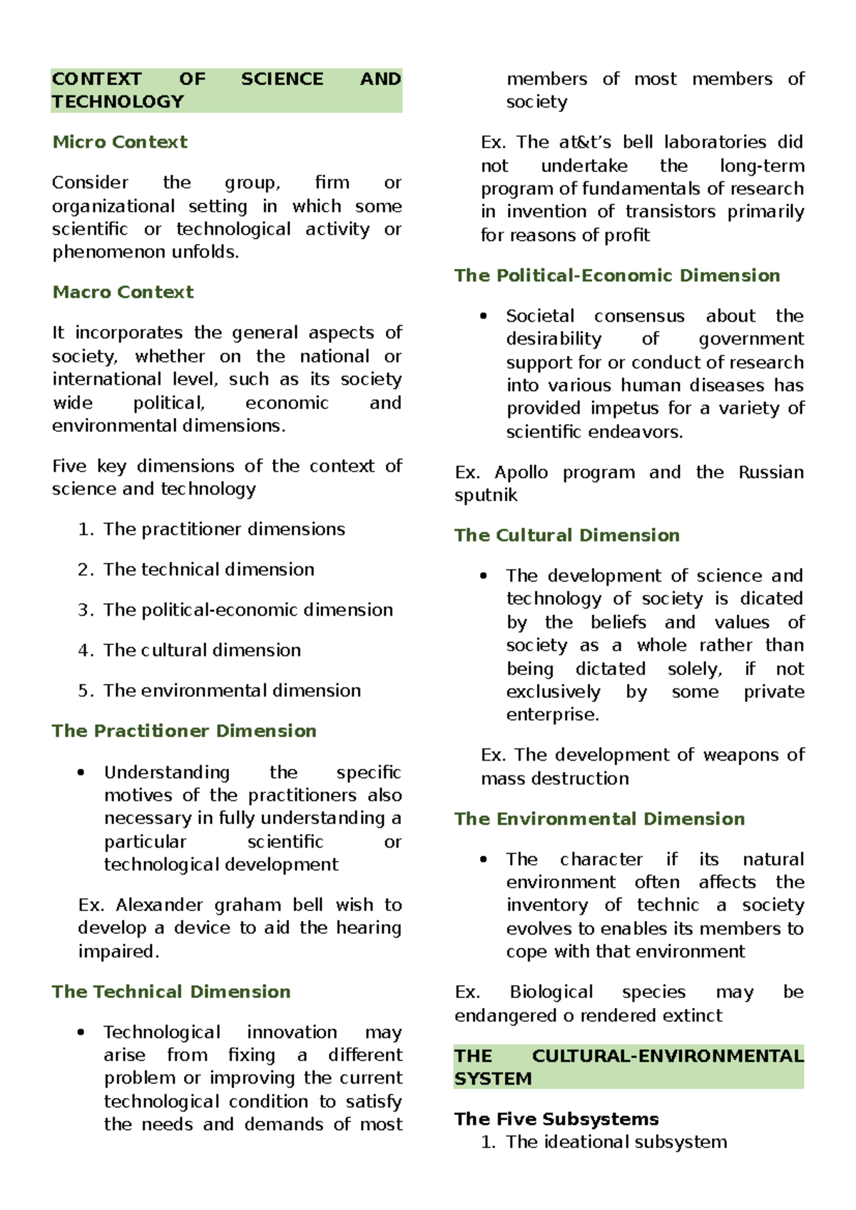STS - Midterm Notes on the Context of Science and Technology - Studocu