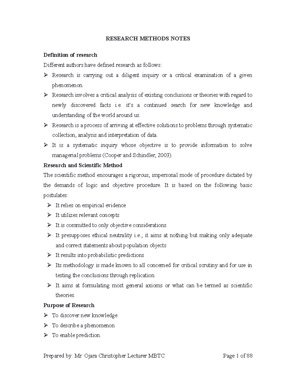 Research Notes - RESEARCH METHODS NOTES Definition of research ...