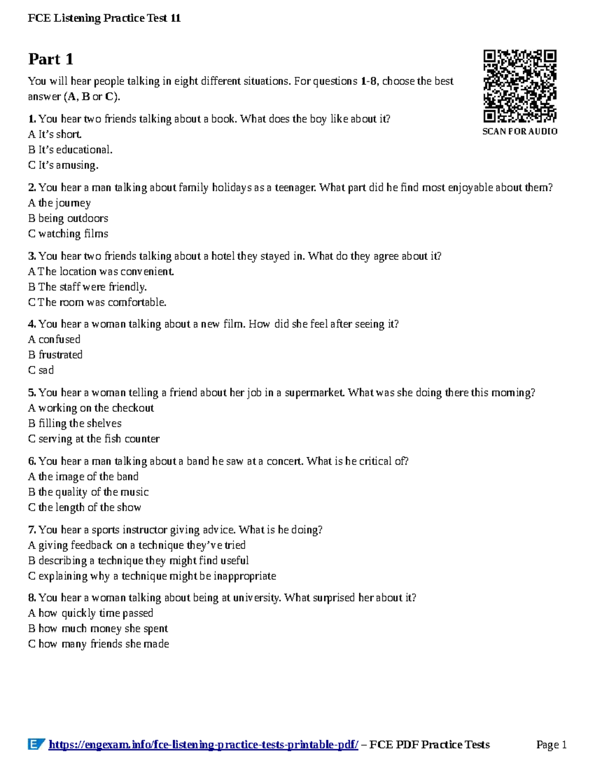 FCE Listening Practice Test 11 - Printable (2024 Edition) - Studocu