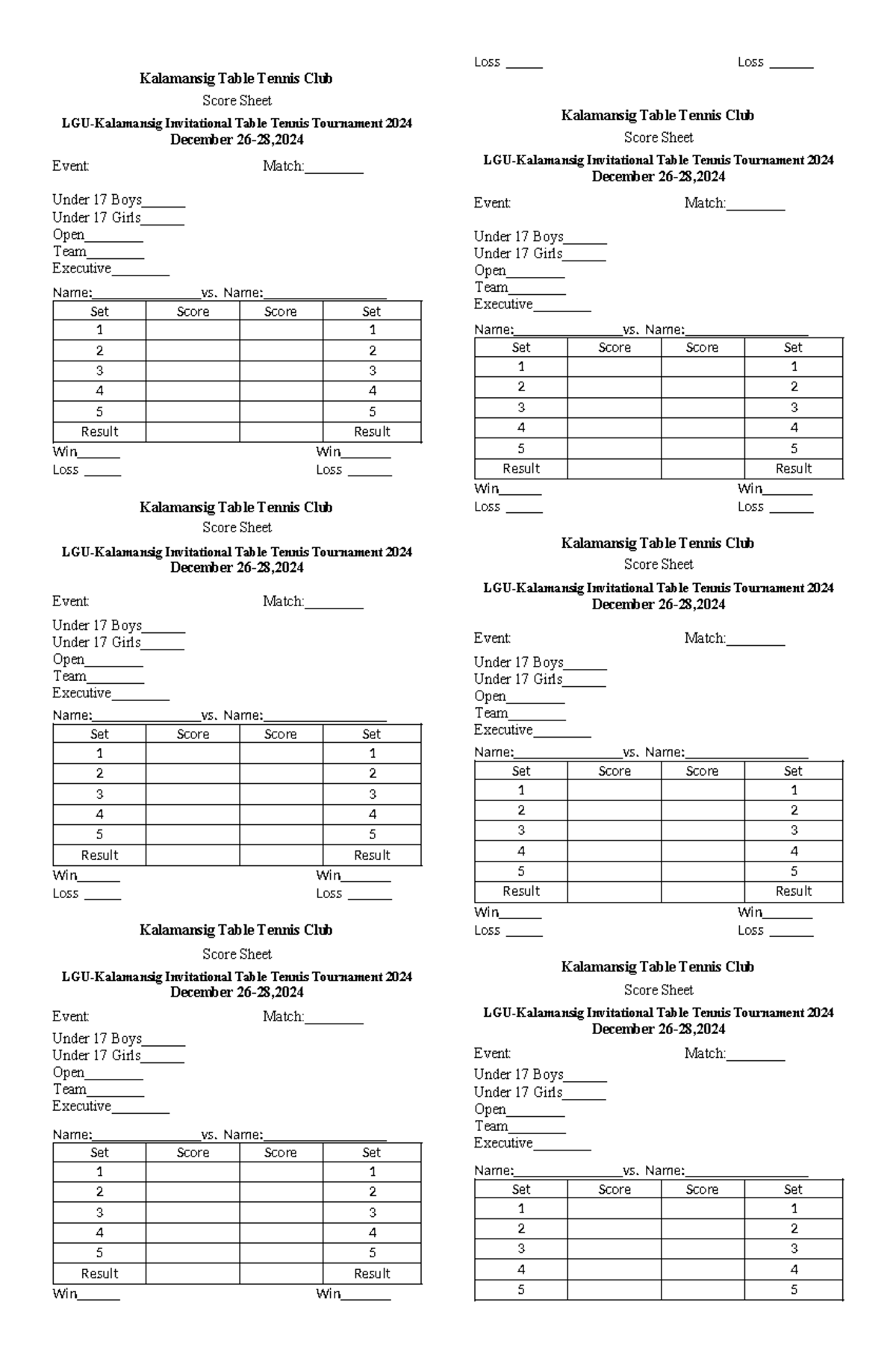 Score Sheet Kalamansig Table Tennis Club - Kalamansig Table Tennis Club ...