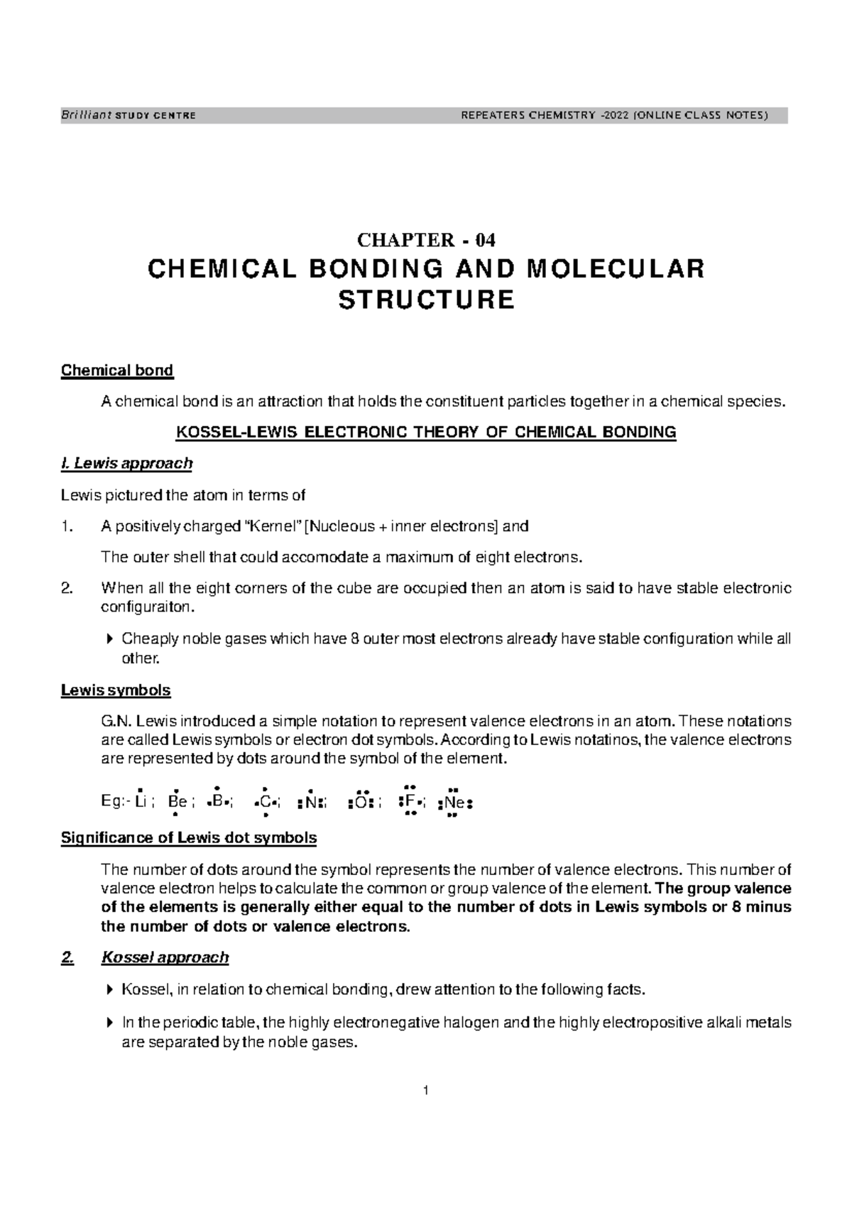 Chemical bonding lec note - CHAPTER - 04 CH EM I CAL BON DI N G AN D M ...