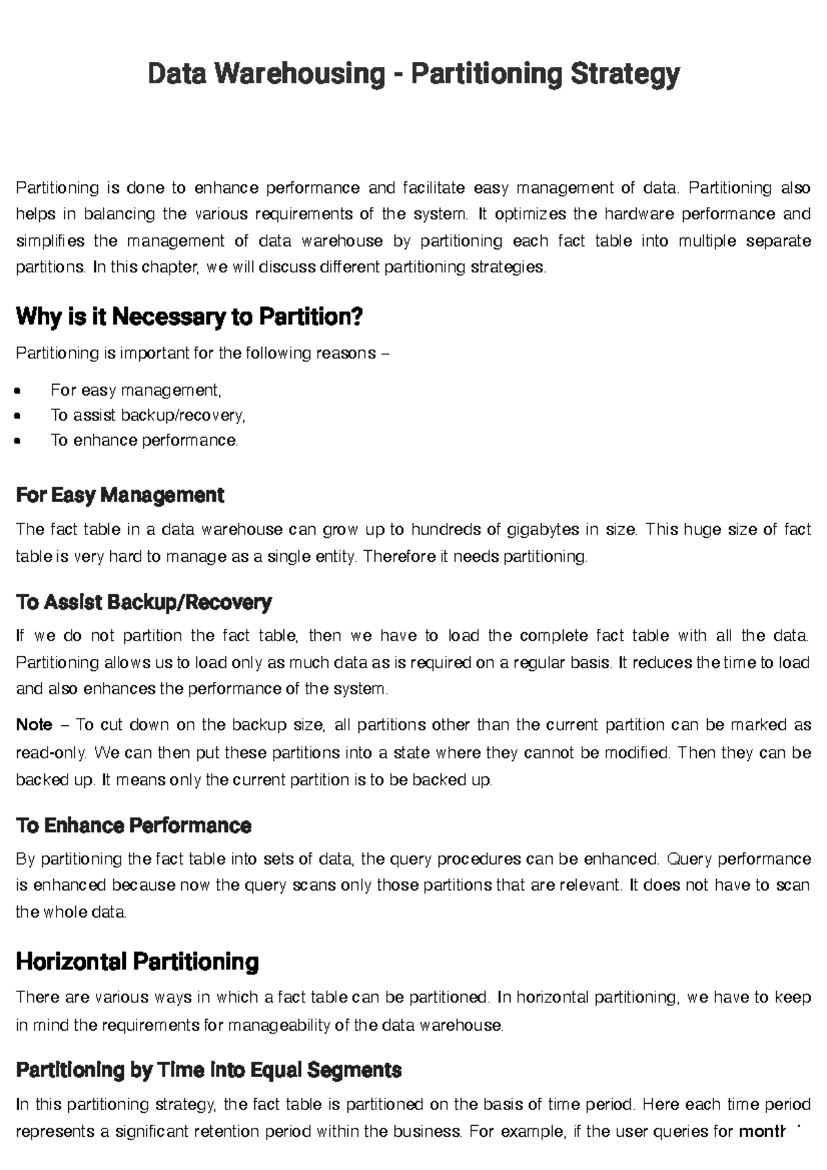 Data Warehousing (CS101) - Effective Partitioning Strategies Explained ...