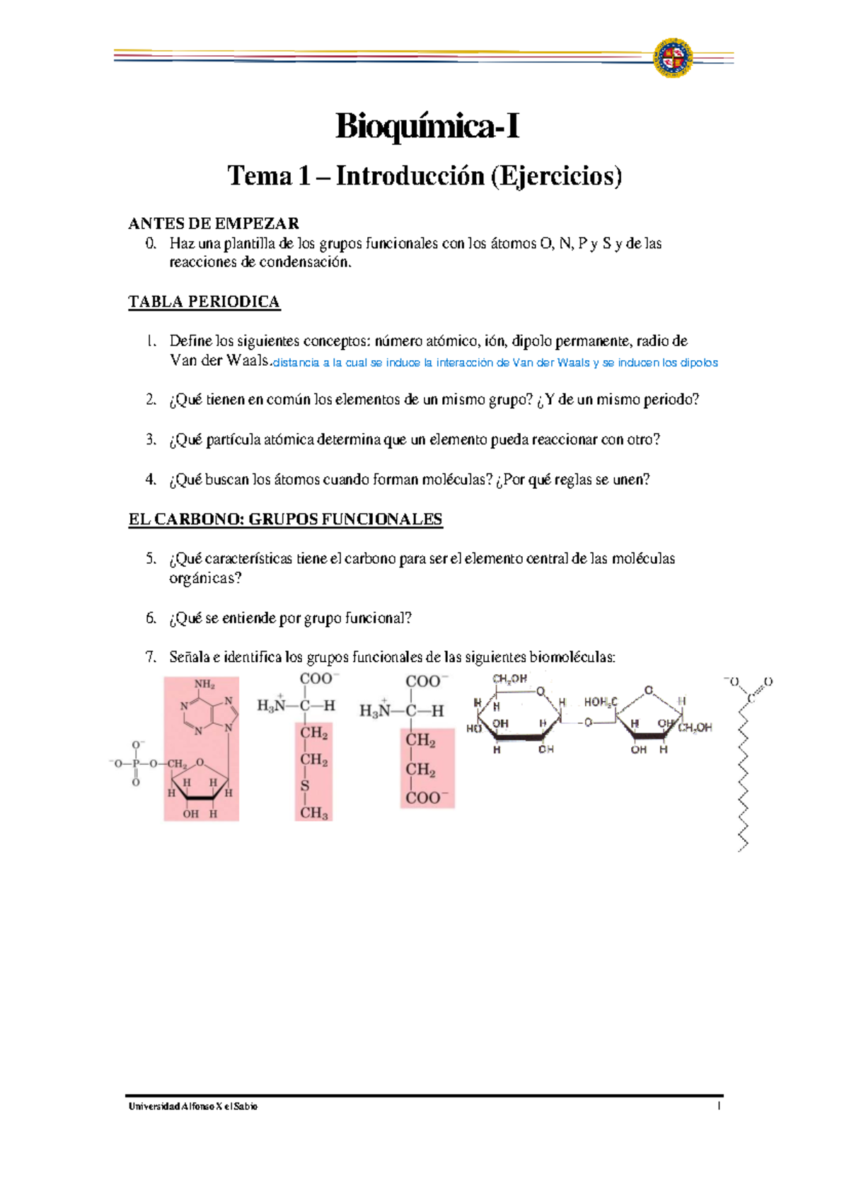 Ejercicios T1 Bioquímica Estructural resueltos - Bioquímica-I Tema 1 ...