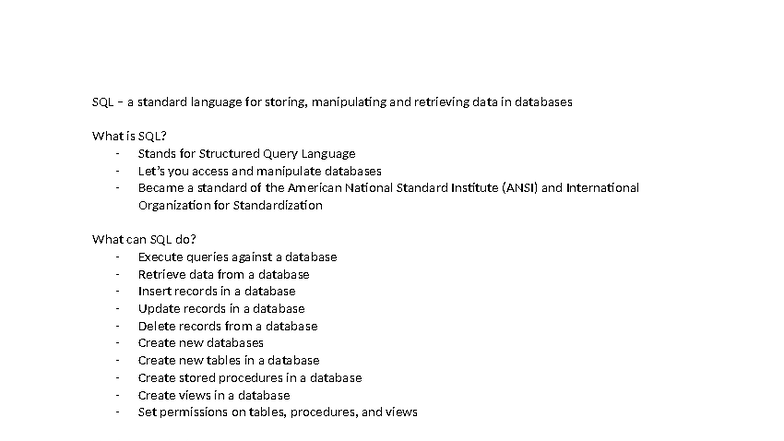 ISB SQL - Lecture Notes on Structured Query Language (SQL) - Studocu