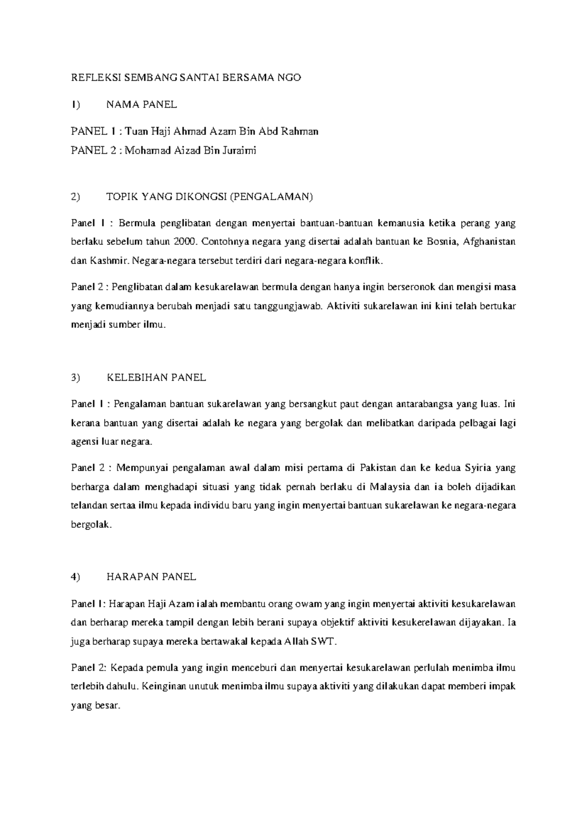 Refleksi Sembang Santai Bersama NGO -ADAM Irfan (EX03646) - REFLEKSI ...