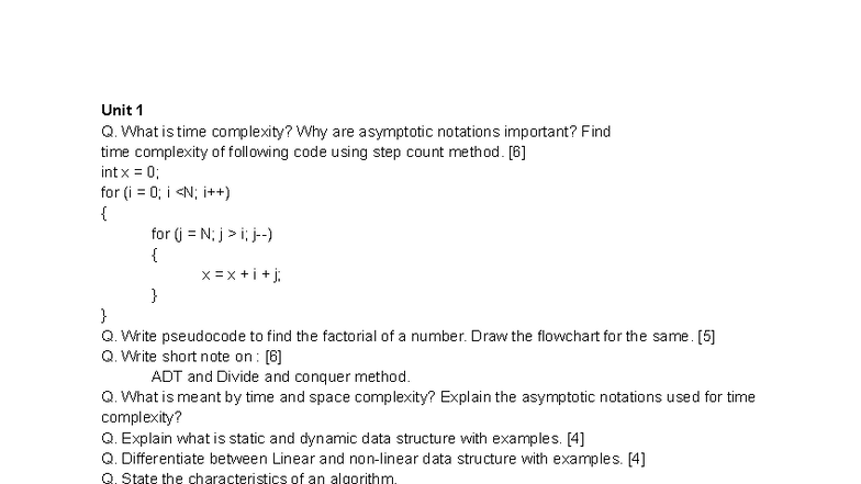 Data Structure Question Bank: Unit 1, 2 & 3 Exam Prep - Studocu