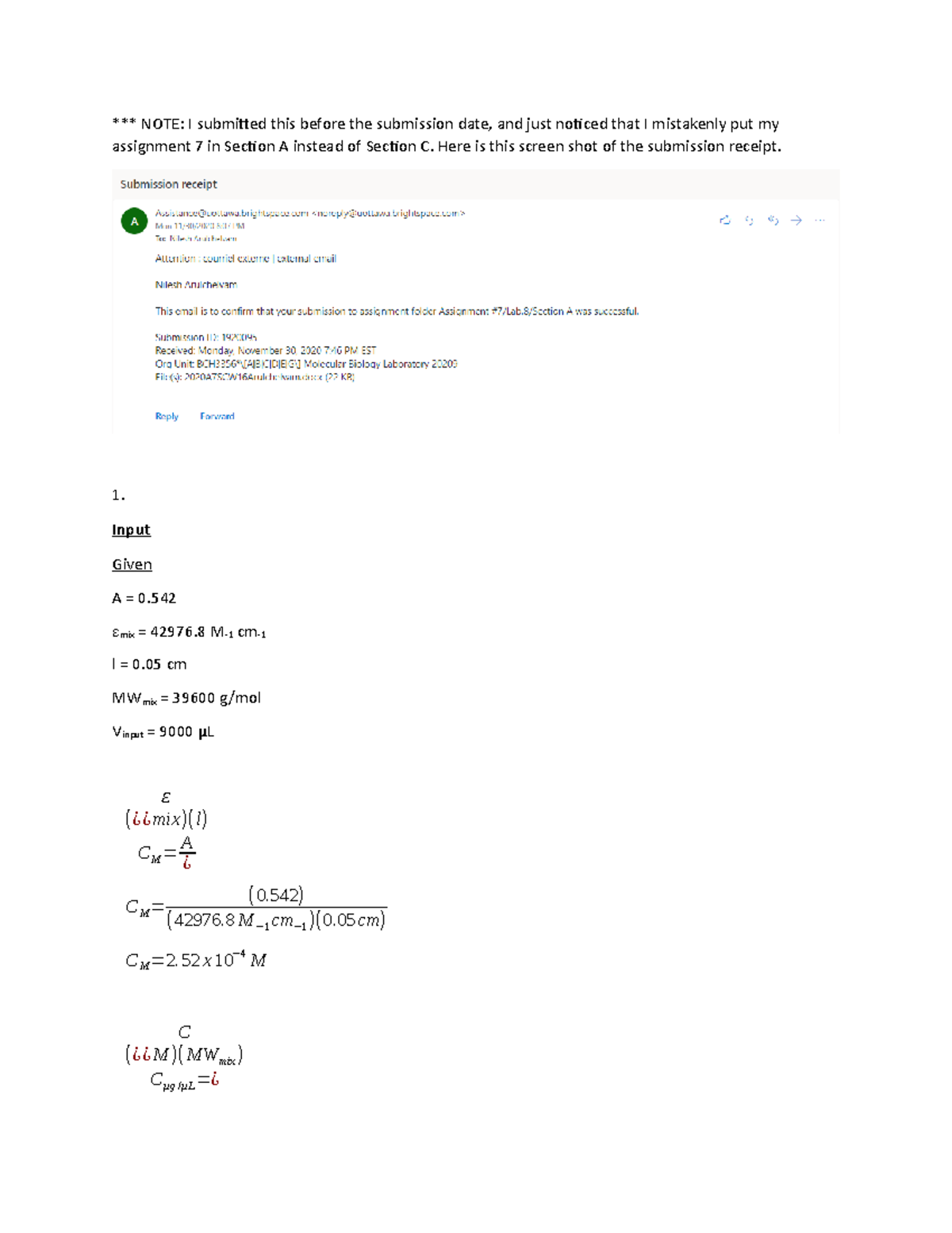 2020A7SCW16 Assignment 7: Protein Concentration Calculations - Studocu