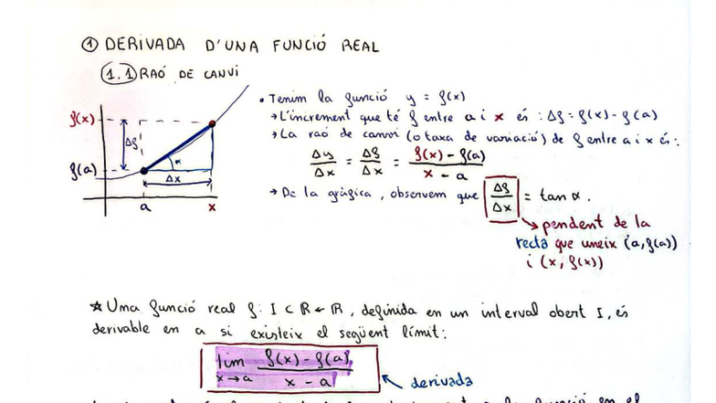 Apunts Derivades - Càlcul i Propietats de la Derivada - Studocu