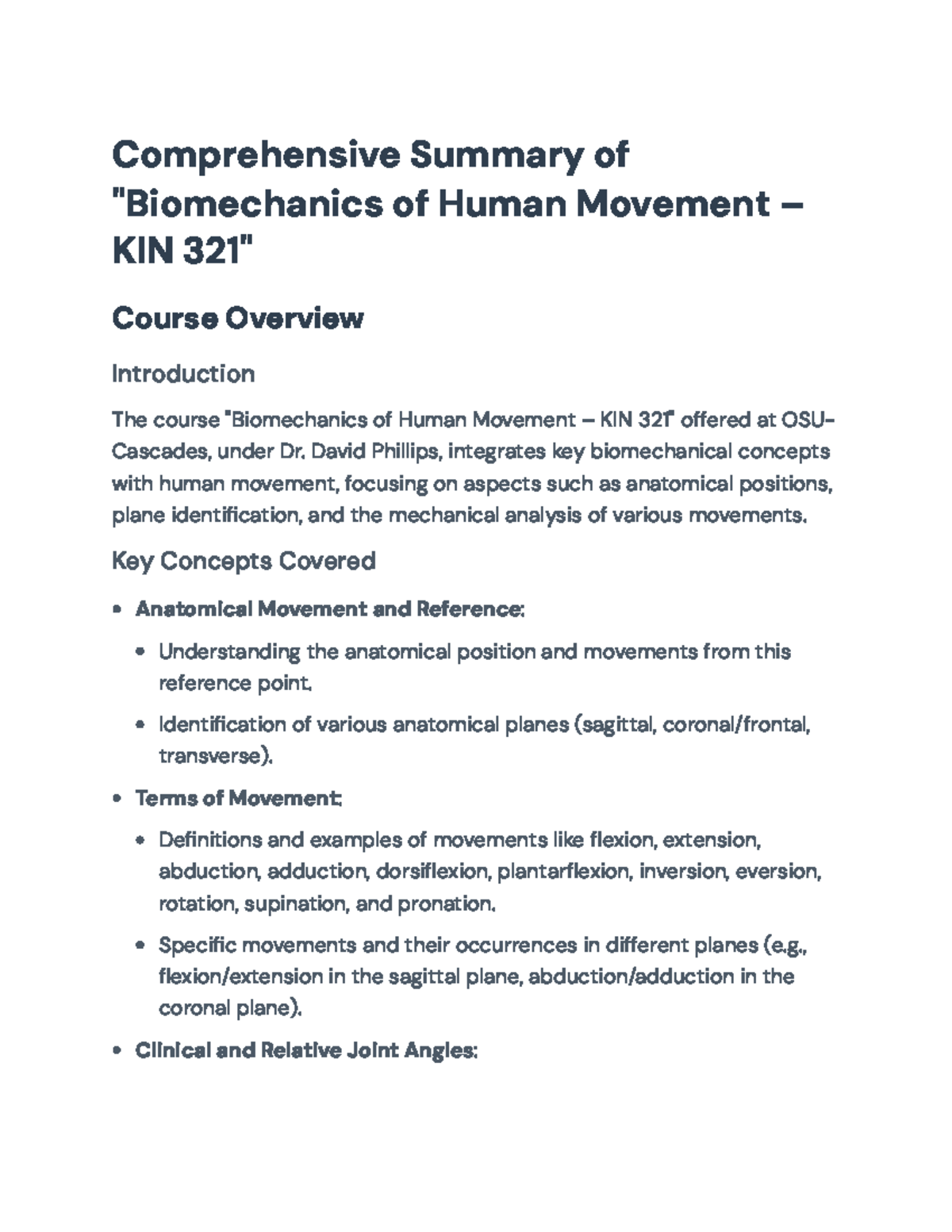 Comprehensive Overview of Biomechanics in Human Movement – KIN 321 ...