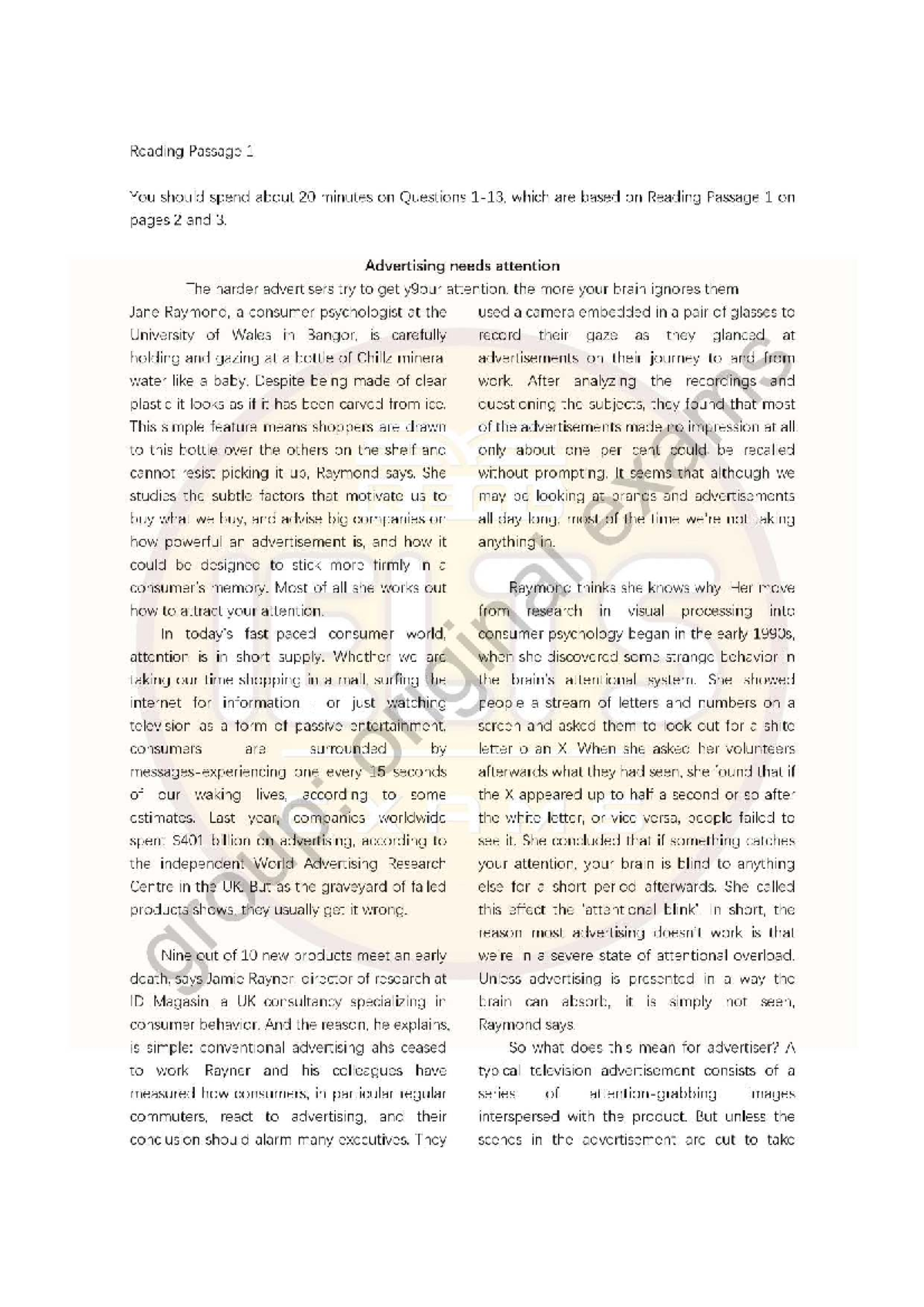 Reading Passage 1: Advertising Psychology Insights - Test 3 (1) - Studocu