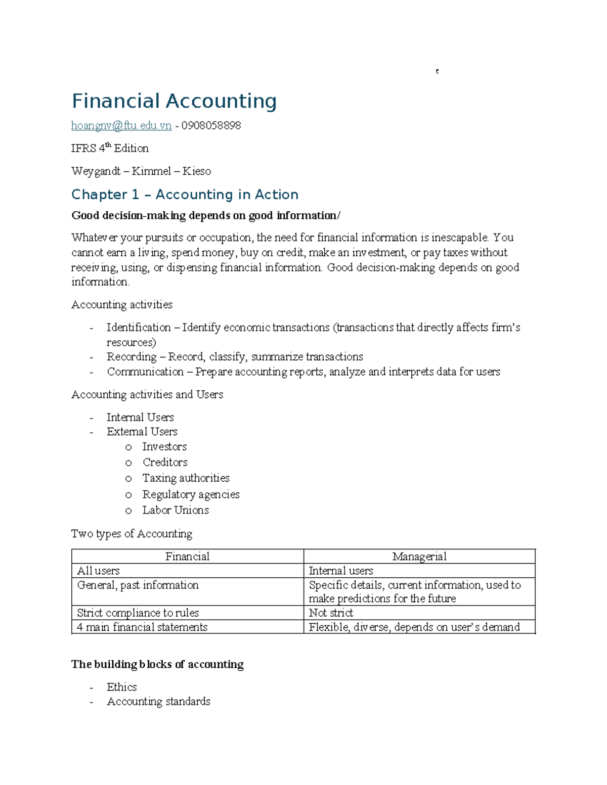Financial Accounting 0908058898 Chapter 1: Accounting in Action - Studocu