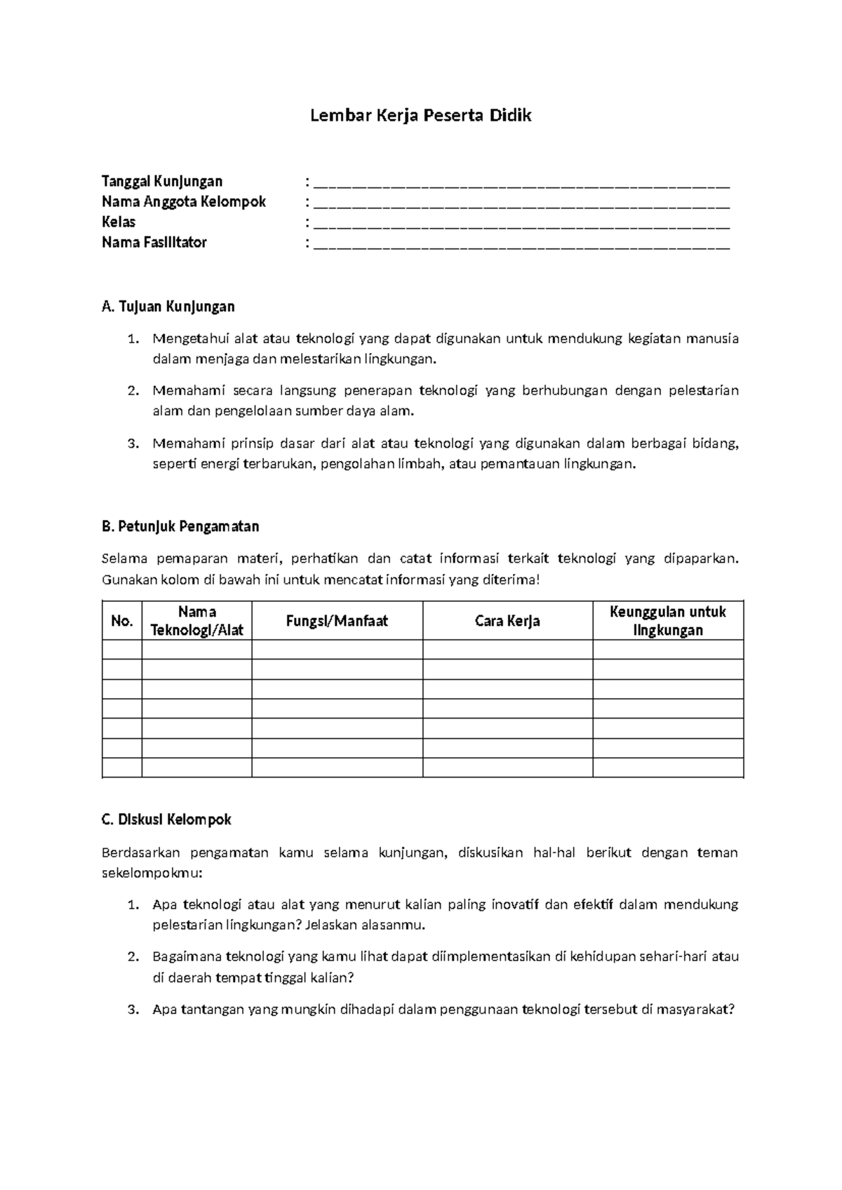 LKPD Kunjungan Teknologi Pelestarian Lingkungan - IPB - Studocu