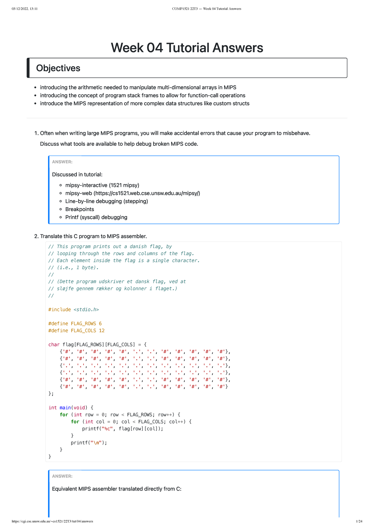 COMP1521 22T3 — Week 04 Tutorial Answers - Week 04 Tutorial Answers O b j e c t i ve s ...