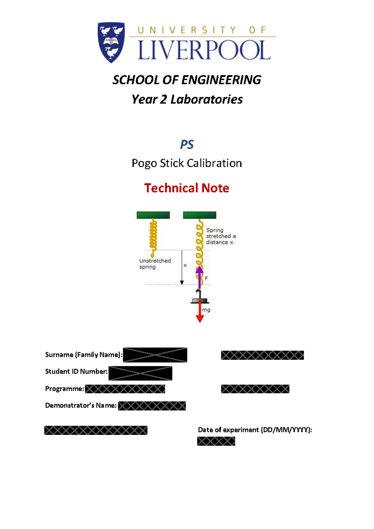 Pogo Stick Lab Engineering - SCHOOL OF ENGINEERING Year 2 Laboratories ...