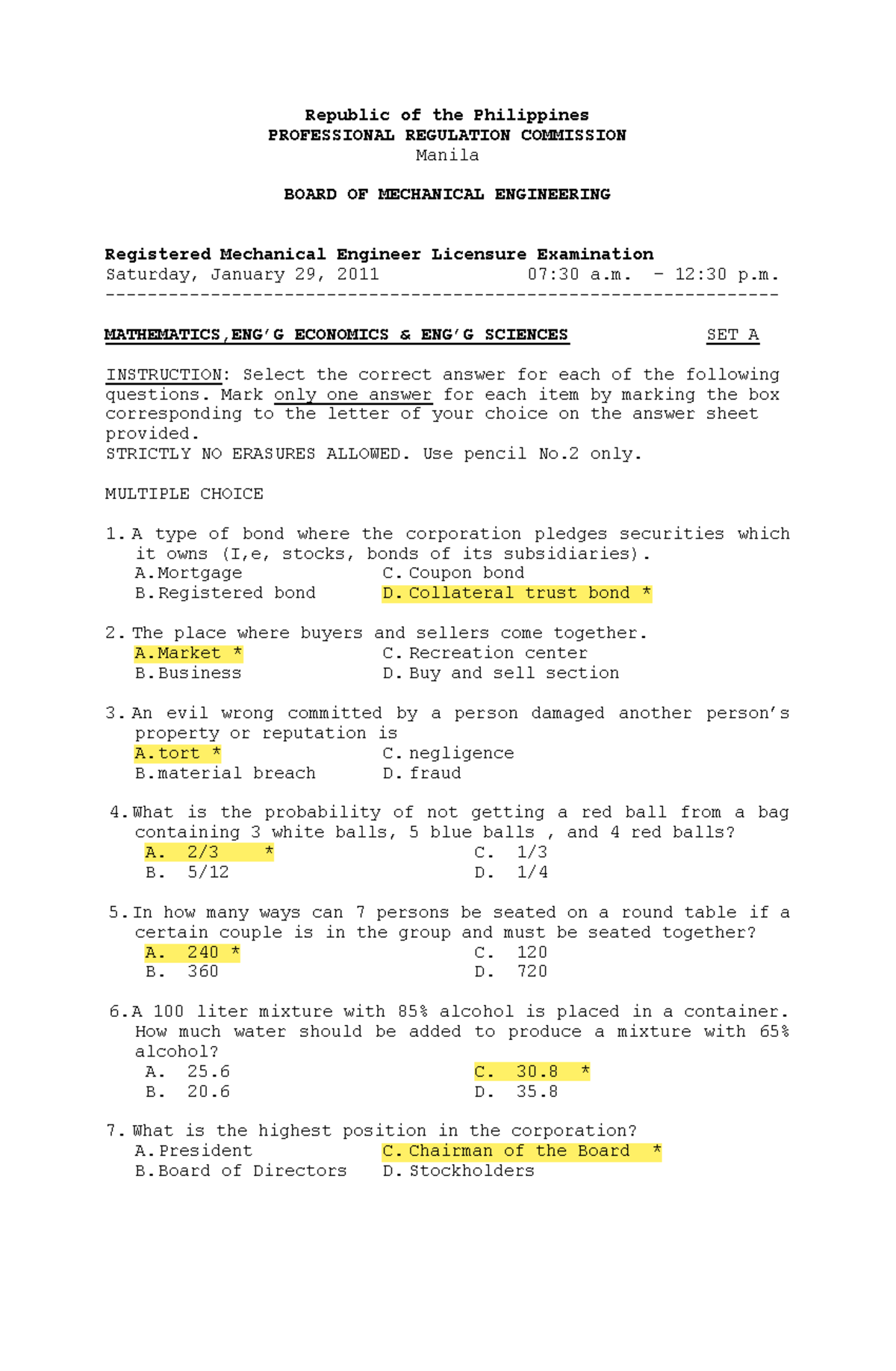 Republic of the Philippines PRC RME Licensure Exam - Economics Sciences ...