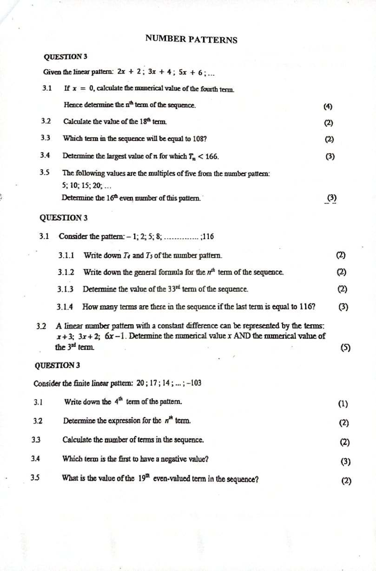 MATH101 Number Patterns: Linear Sequences & Term Calculations - Studocu